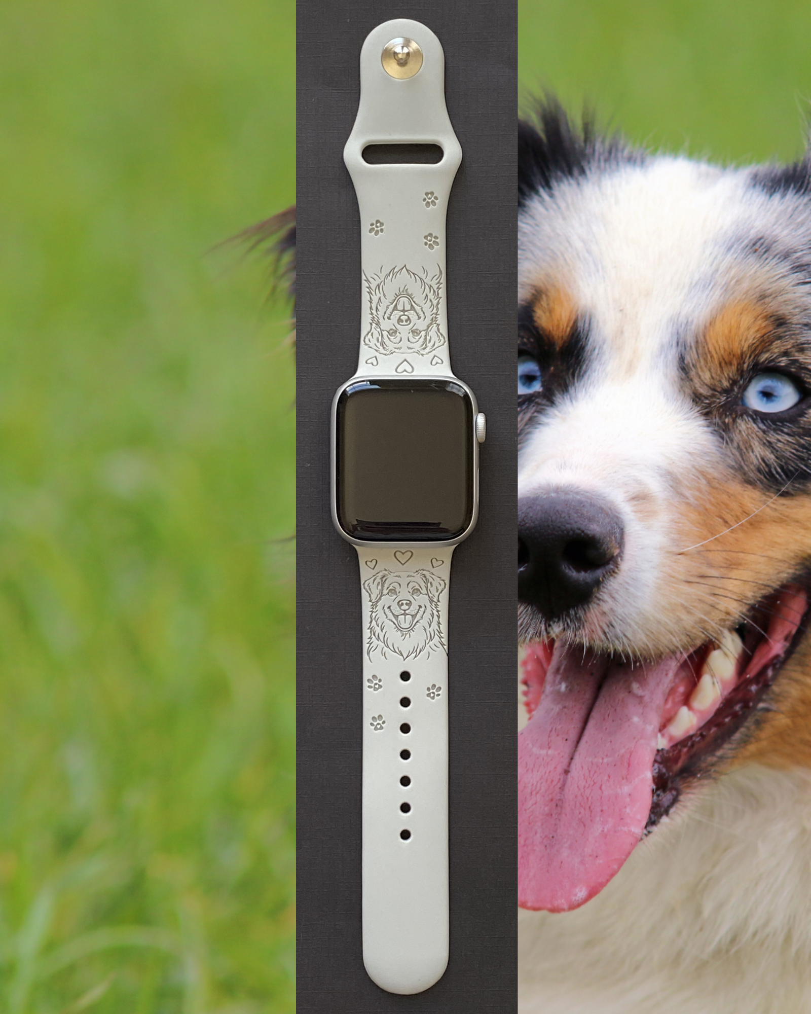 Australian Shepherd Dog Apple Watch Silicone Engraved Band – Lux Bands Shop