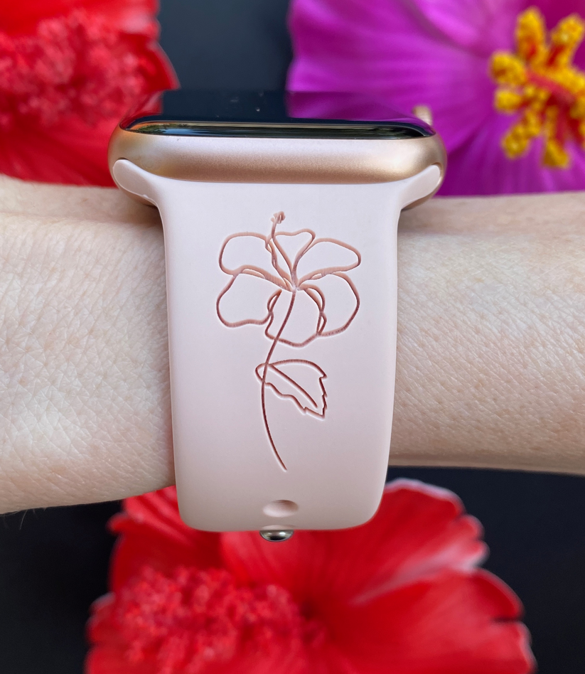 Hibiscus Flower Apple Watch Silicone Engraved Band – Lux Bands Shop