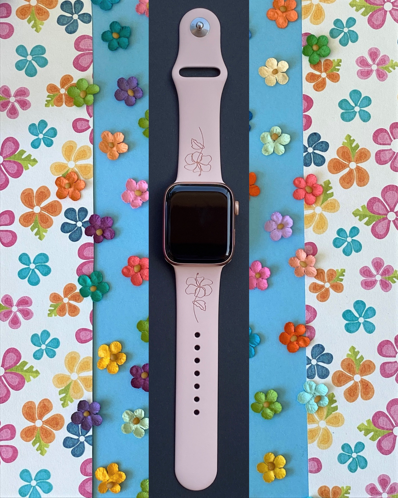 Hibiscus Flower Apple Watch Silicone Engraved Band – Lux Bands Shop