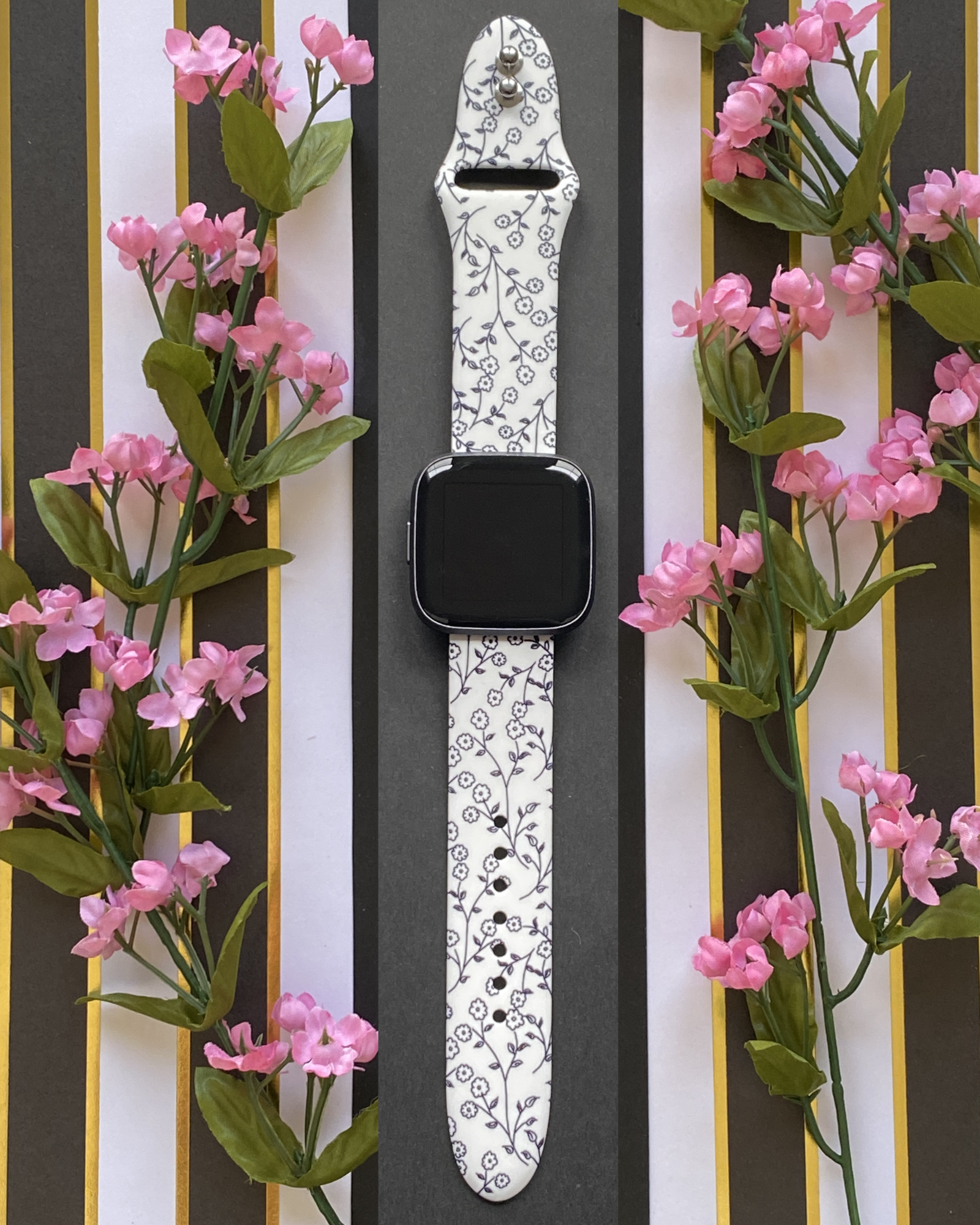 Black Flowers Fitbit Versa 1/2 Watch Band – Lux Bands Shop
