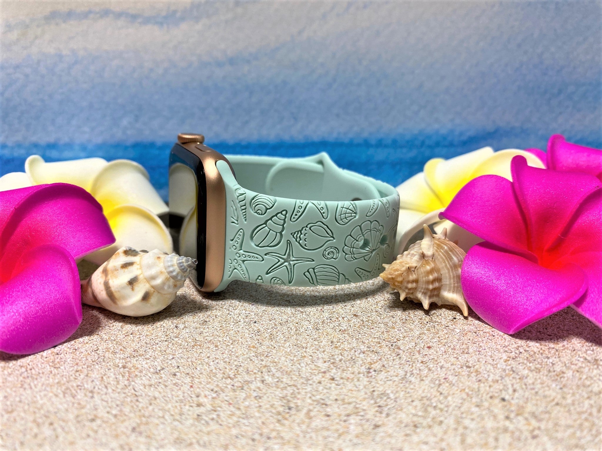 Seashells Apple Watch Silicone Engraved Band – Lux Bands Shop